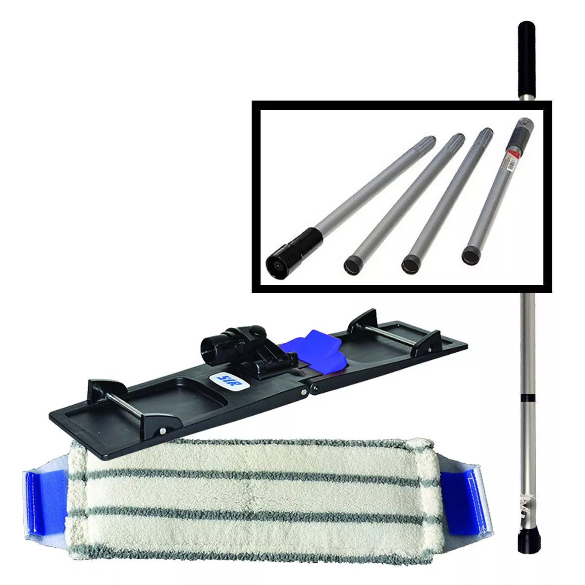 SYR Flat Mop Set - Reuseble Flat Microfibre Head with 4 Way Fold Down ...